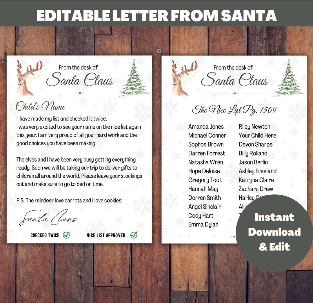 Letter From Santa | Santas Nice List | Editable Santa Letter | Custom ...