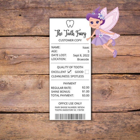 Tooth Fairy Receipt Instant Download Printable Tooth - Etsy