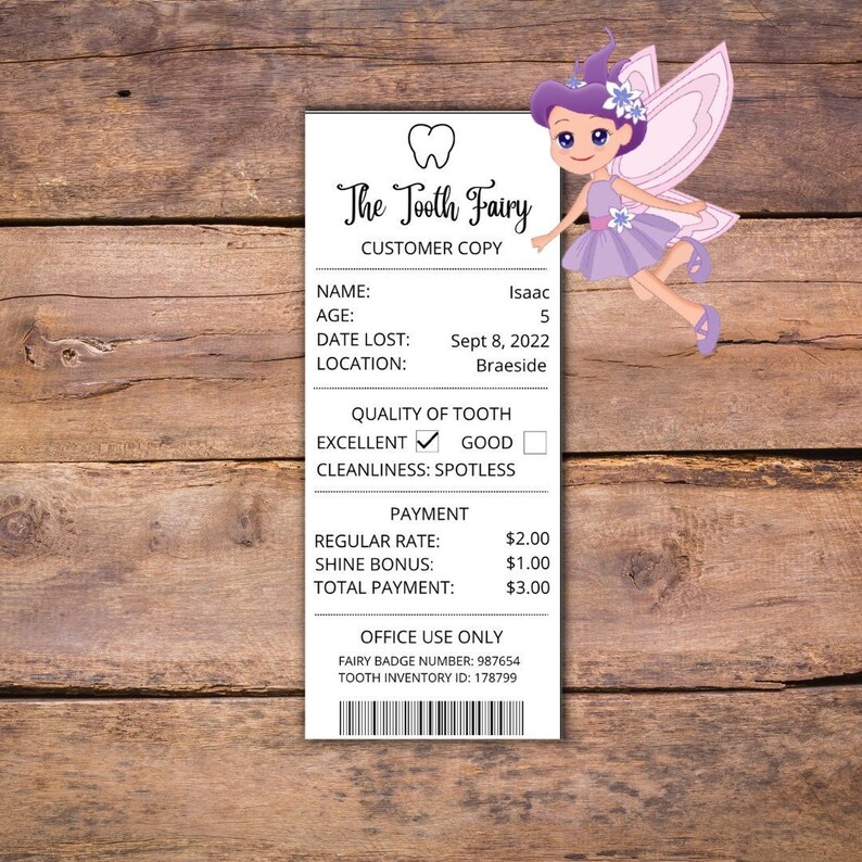 Tooth Fairy Receipt Instant Download Printable Tooth - Etsy