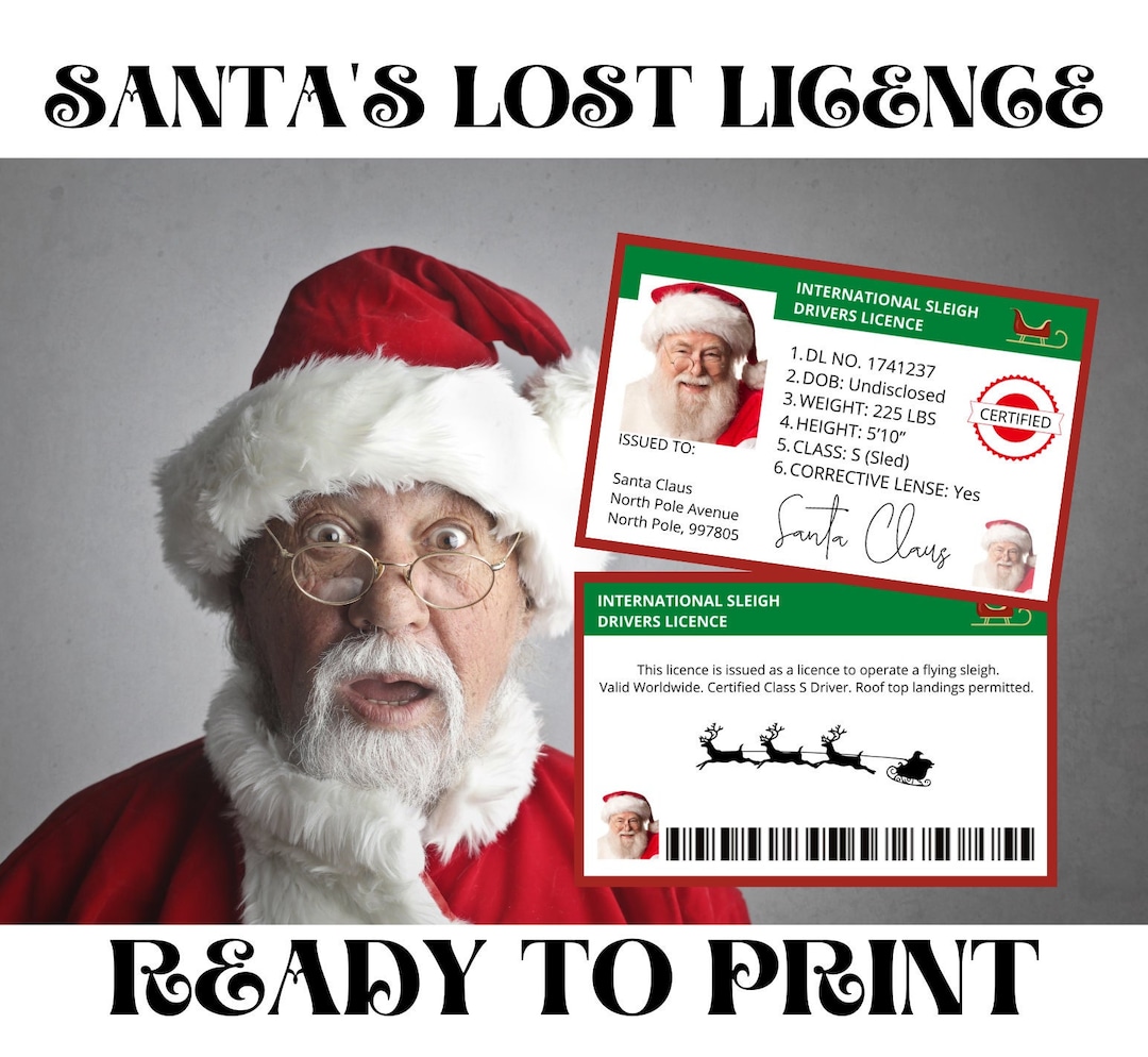 Santa's Lost Drivers Licence Sleigh Licence Santa Claus ID Instant ...