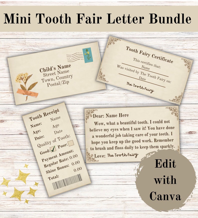 Mini Tooth Fairy Letter Kit Lost Tooth Letter Fairy Mail Editable ...