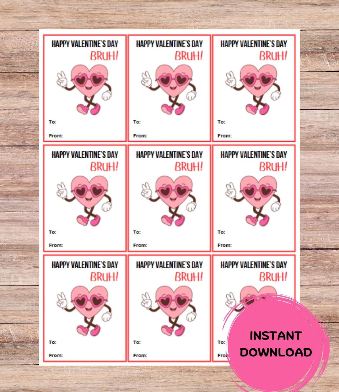 Kids Valentine's Day Cards | Instant Download | Print and Cut | Cute ...