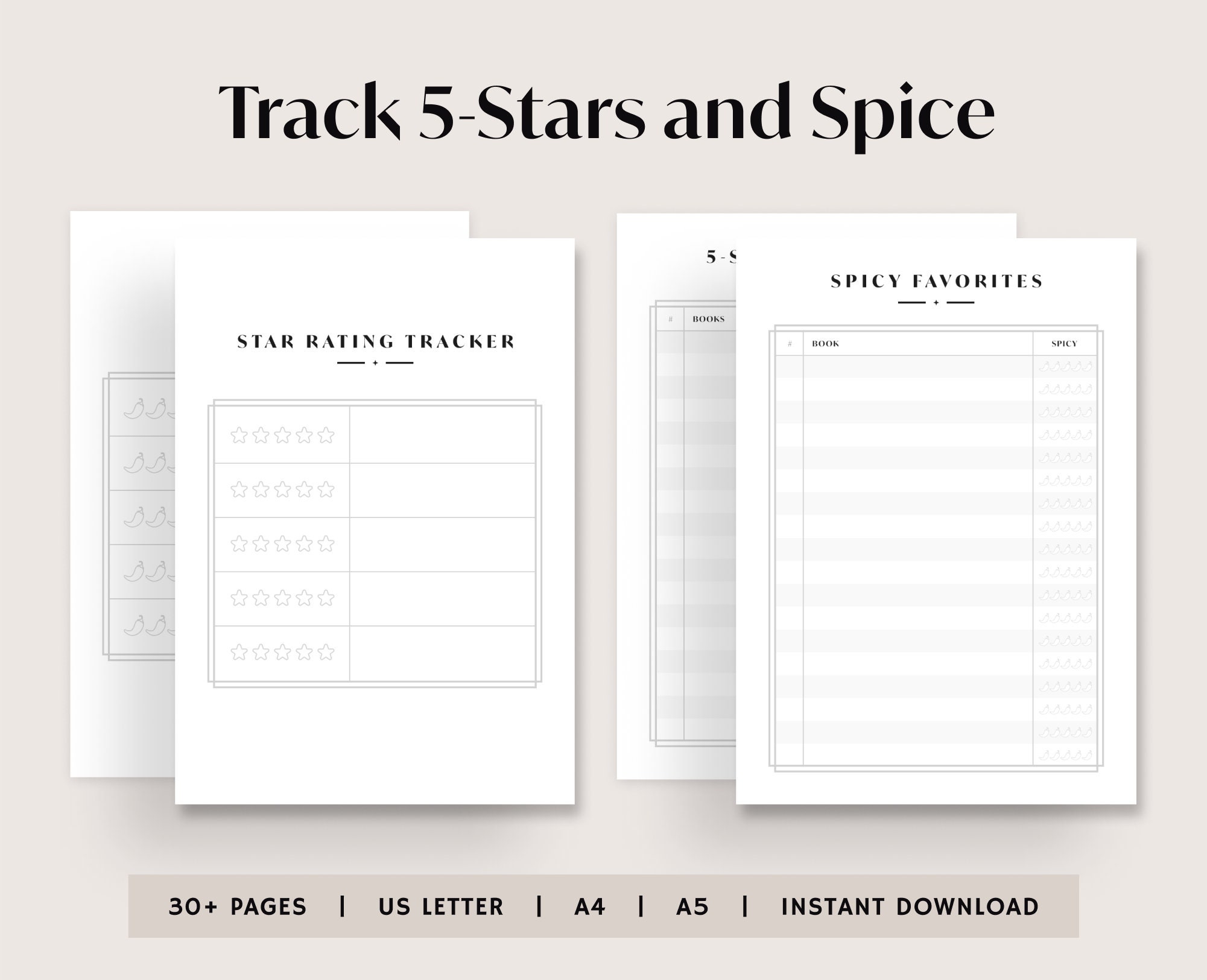 Reading Journal Bundle Book Log Tracker Planner 30 Pg, A4, A5, US ...