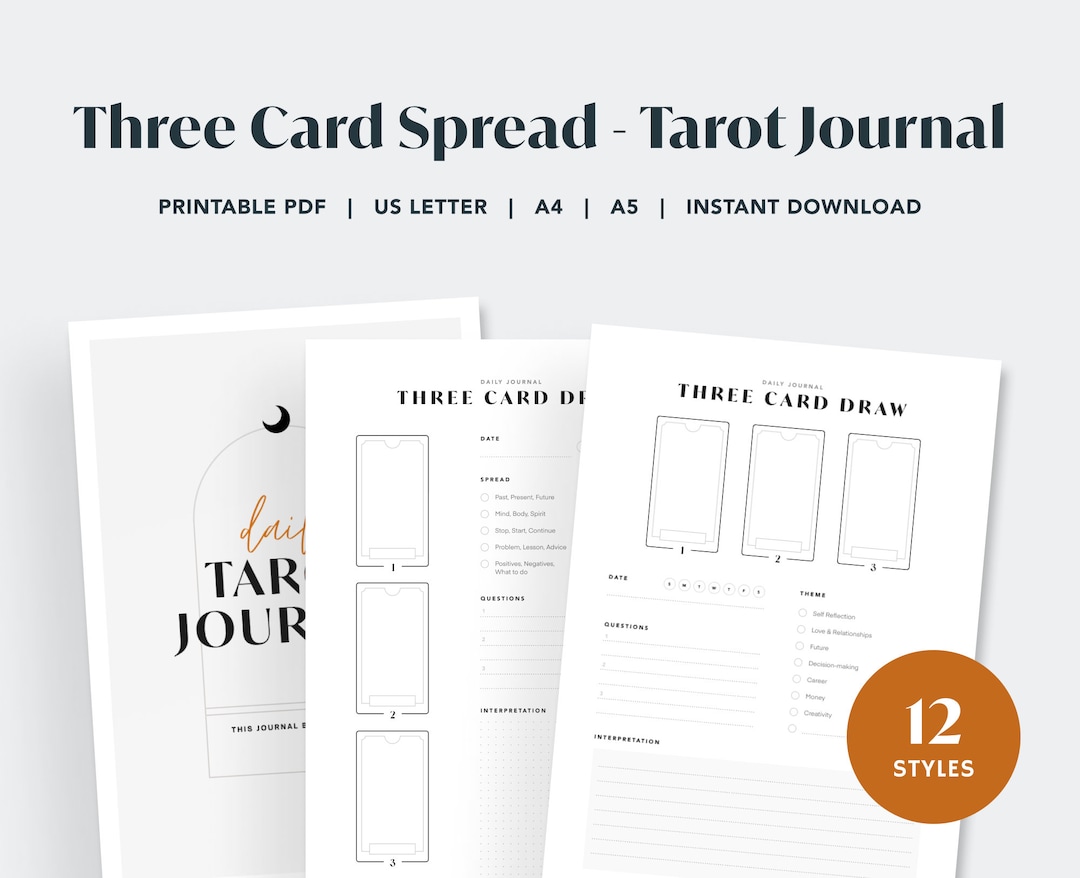 Tarot Journal Printable | Daily Three Card Spread Reading Workbook | A4 ...