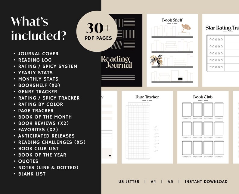Printable Reading Journal Bundle: Book Tracker Planner (PDF Download ...