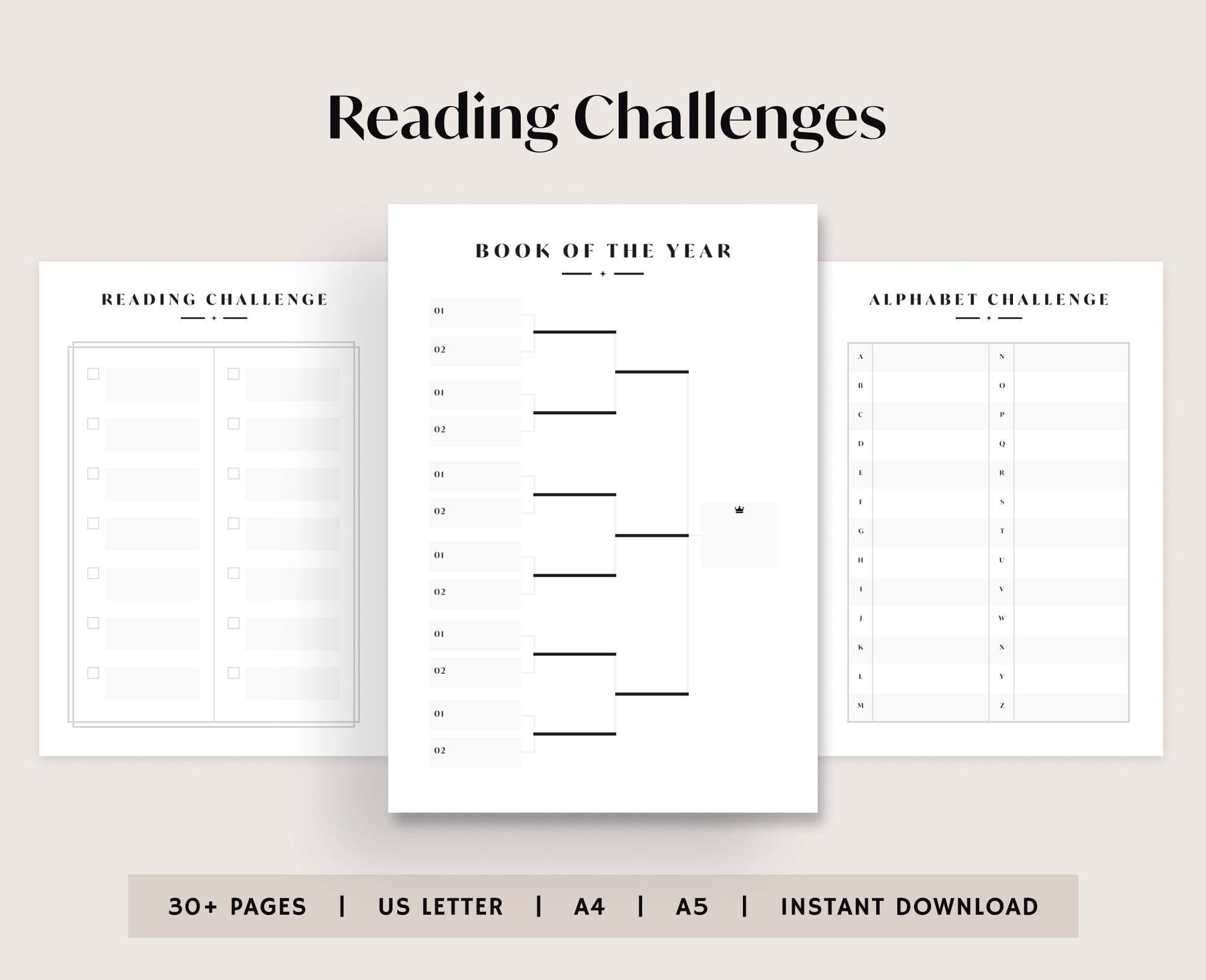 Reading Journal Bundle Book Log Tracker Planner 30 Pg, A4, A5, US ...