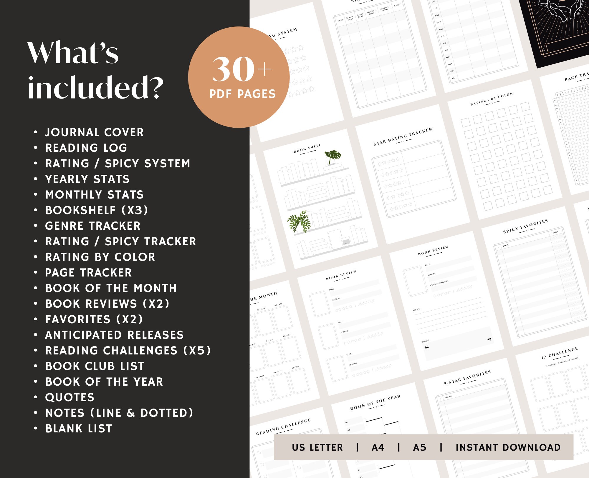 Reading Journal Bundle Book Log Tracker Planner 30 Pg, A4, A5, US ...