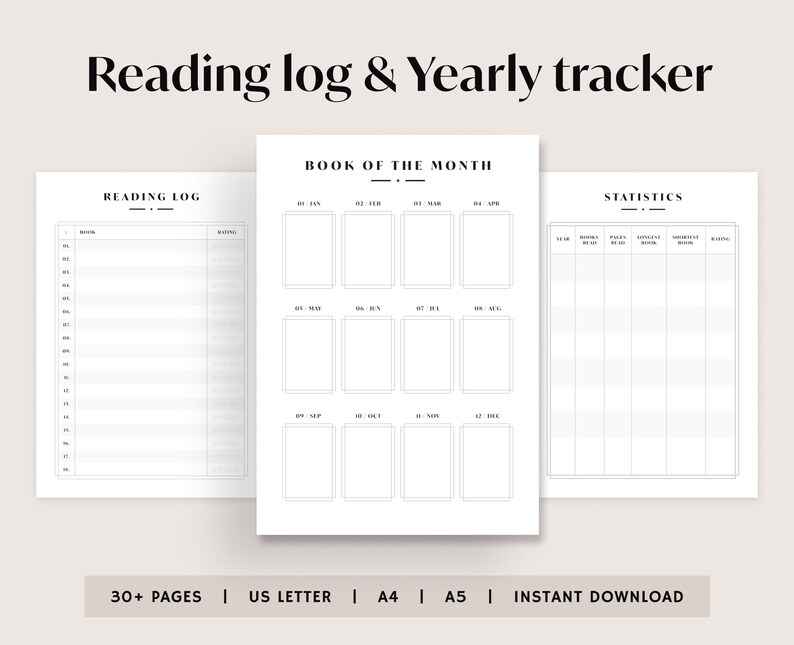 Reading Journal Bundle Book Log Tracker Planner 30 Pg, A4, A5, US ...