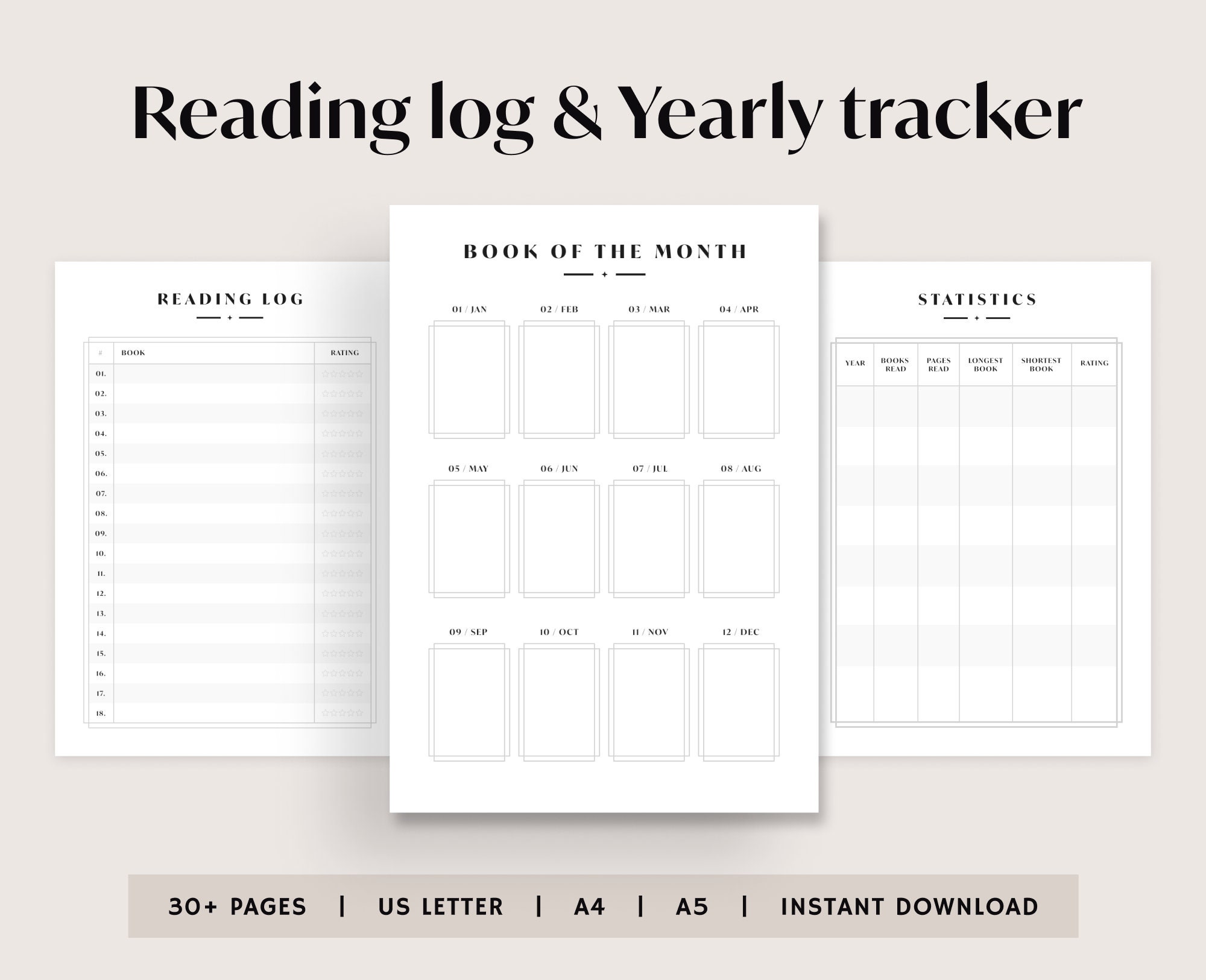 Reading Journal Bundle Book Log Tracker Planner 30 Pg, A4, A5, US ...