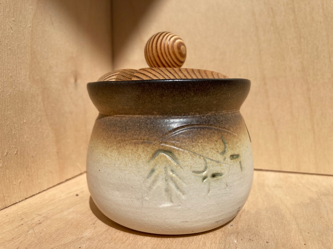 Vintage Finnish Clay Sugar Pot With Wooden Lid - Bjarmia Ceramics ...
