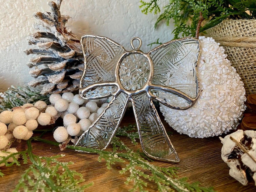 Stained Glass Bow Ornament, Suncatcher, Mirror Dangle-clear Textured ...