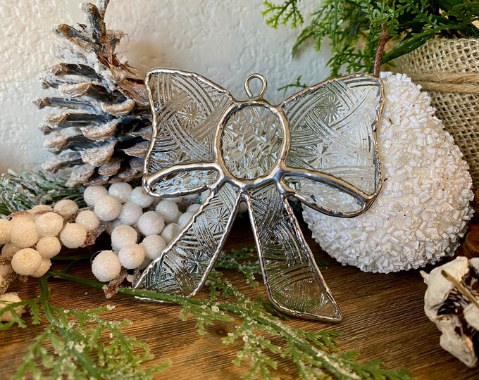 Stained Glass Bow Ornament, Suncatcher, Mirror Dangle-clear Textured ...
