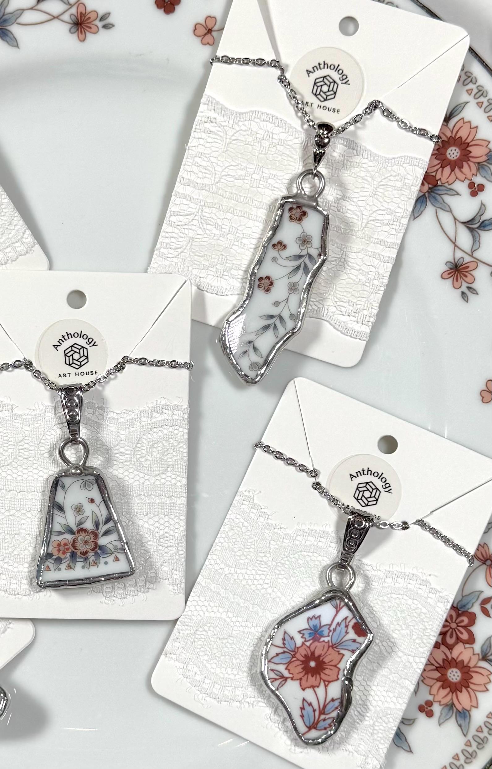 Vintage Floral Broken China/pottery Necklace, Bookmark, or Keychain ...