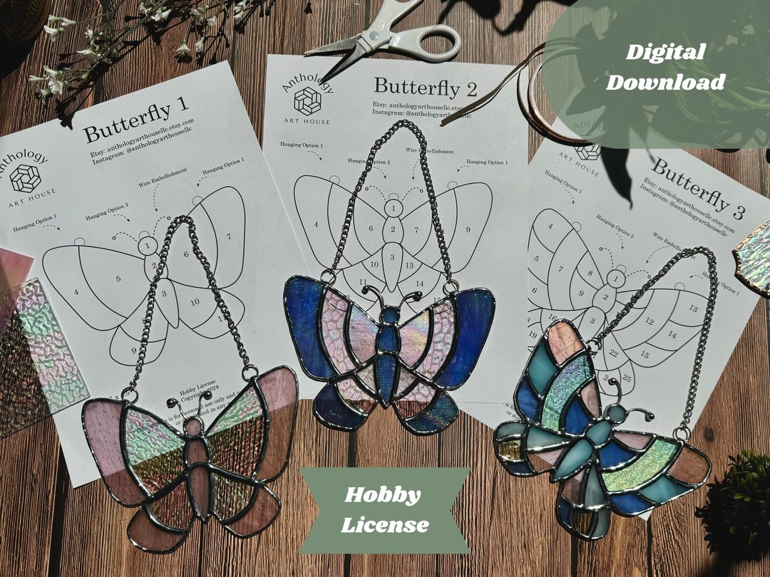 Stained Glass Butterfly Pattern Bundle - Digital PDF Download of Three ...