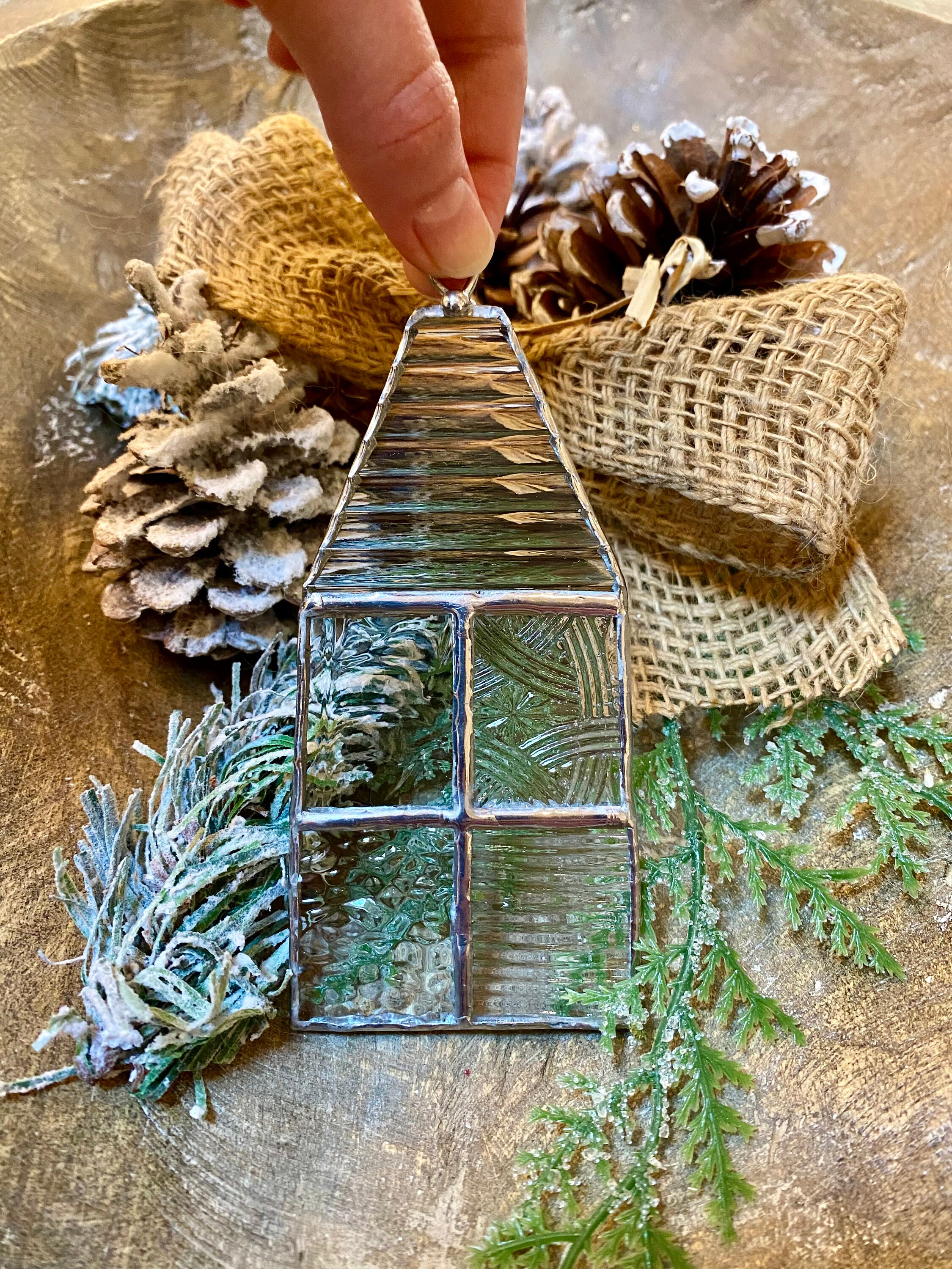 Stained Glass House Tree Ornament, Suncatcher, Mirror Dangle-clear ...