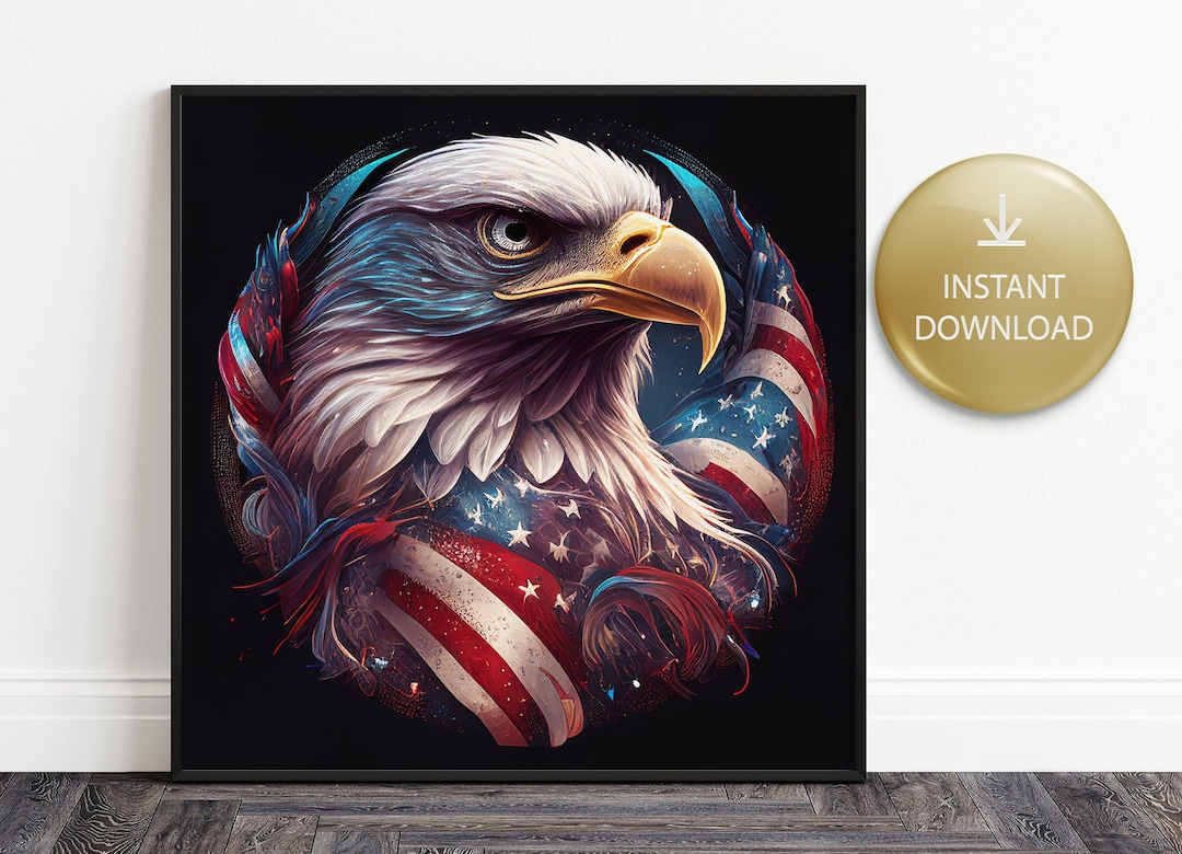 American Eagle With Flag Printable, Patriotic Home Decor, American Wall ...