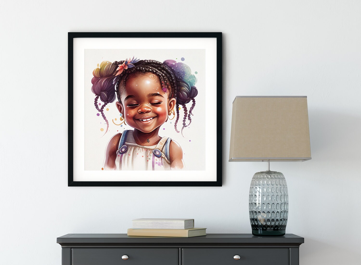 Black Girl Watercolor Clipart Picture, African American Chibi Ai Wall ...