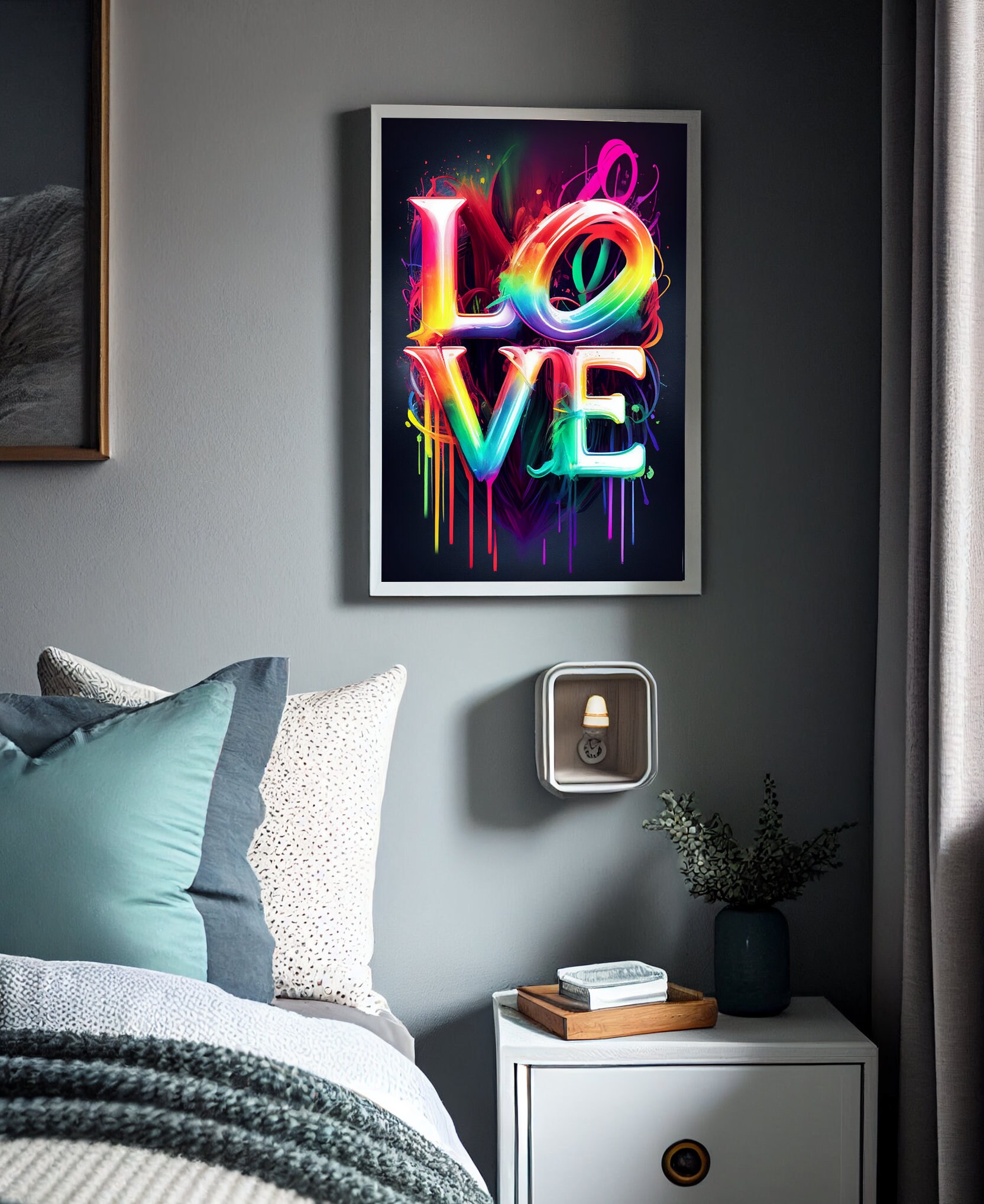 Rainbow Color Love Poster, Printable Ai Watercolor Wall Art, Digital ...
