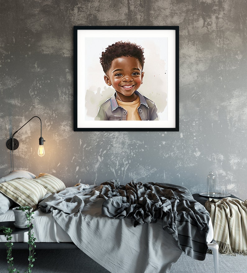 Happy Black Boy, Chibi Clipart, Printable AI Art, African American Wall ...