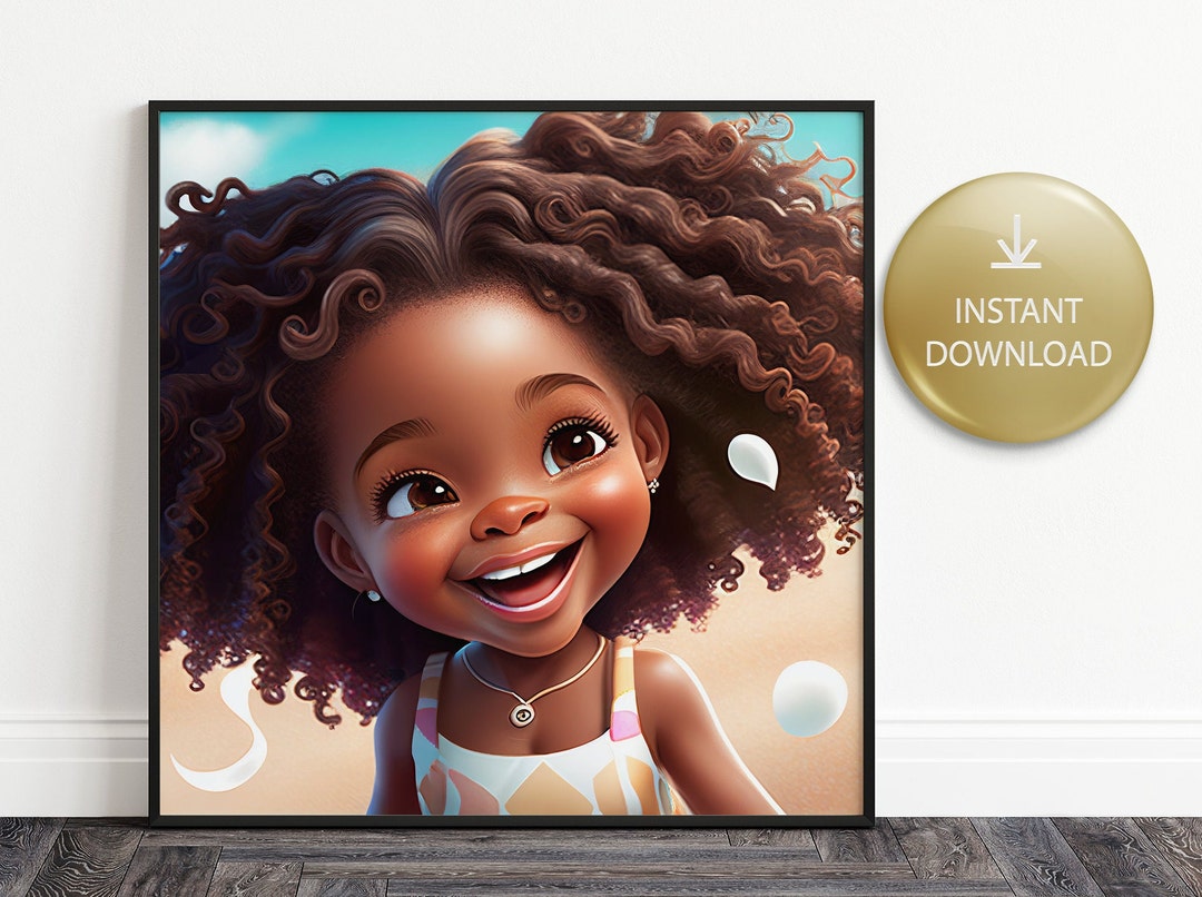 Happy Black Girl Clipart, African American Wall Art, Printable AI Home ...