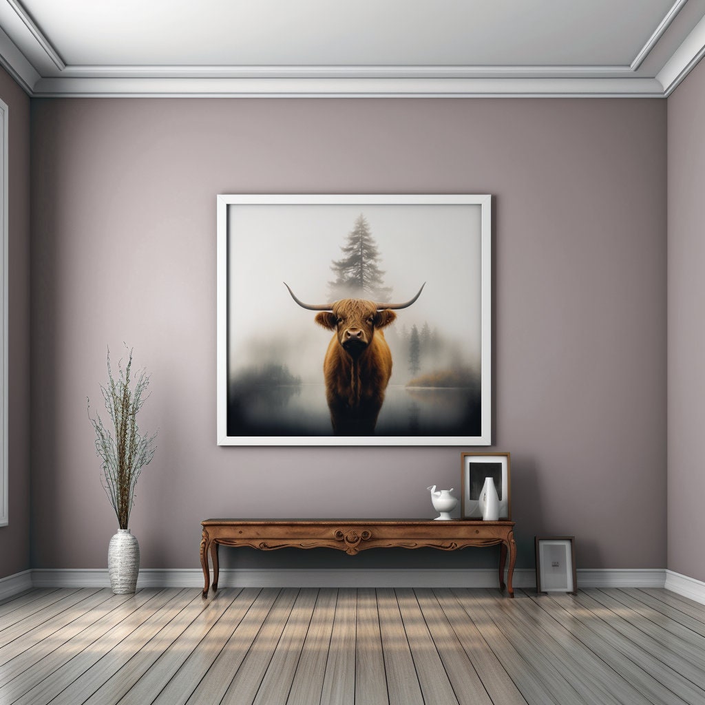 Highland Cow PNG, Printable Animal Poster, Highland Cow Square Wall Art ...