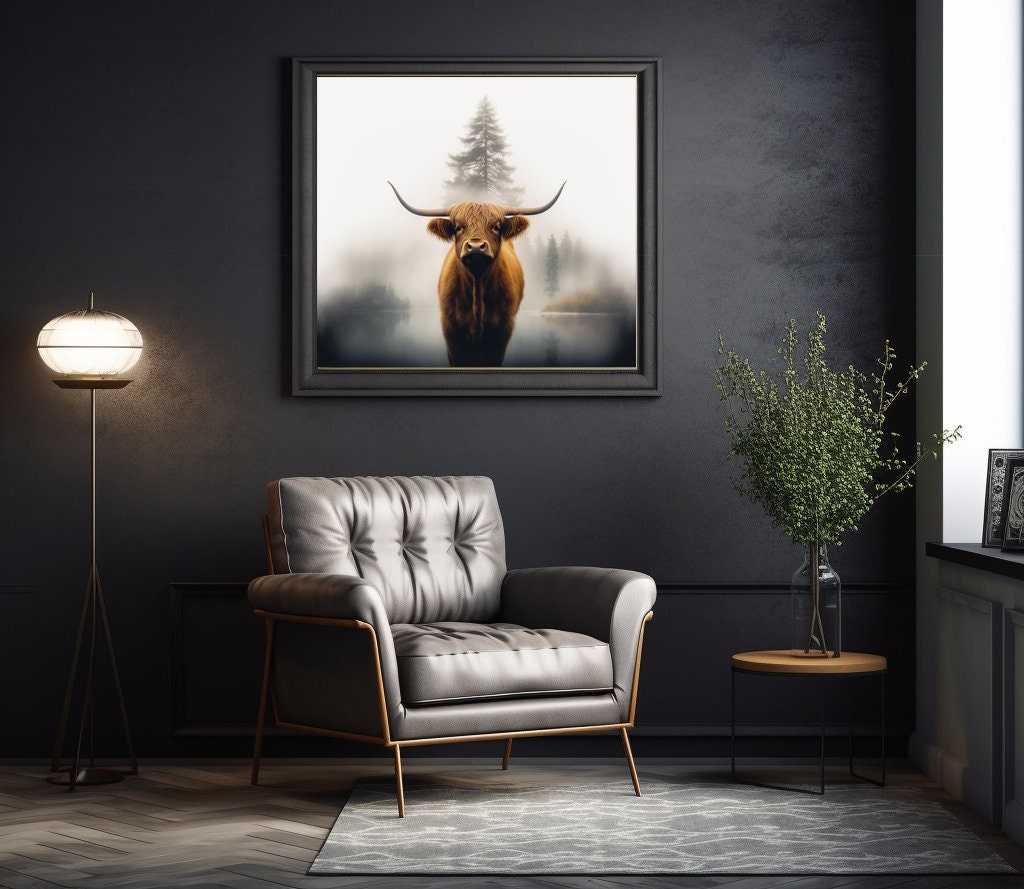 Highland Cow PNG, Printable Animal Poster, Highland Cow Square Wall Art ...