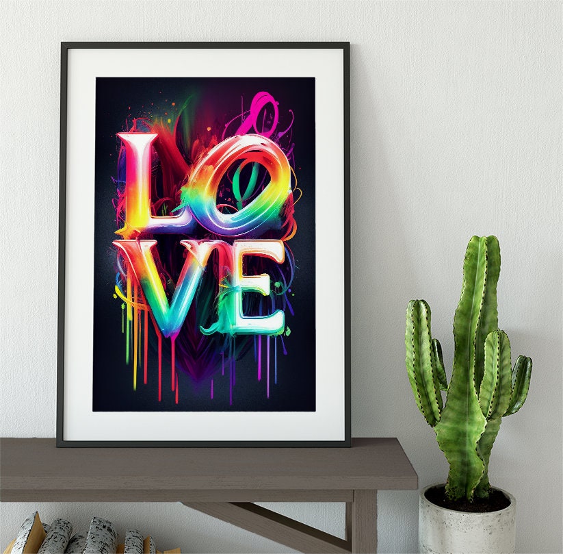 Rainbow Color Love Poster, Printable Ai Watercolor Wall Art, Digital ...
