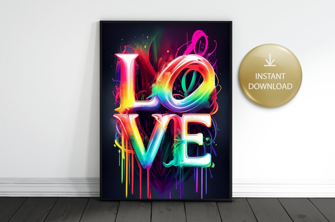 Rainbow Color Love Poster, Printable Ai Watercolor Wall Art, Digital ...