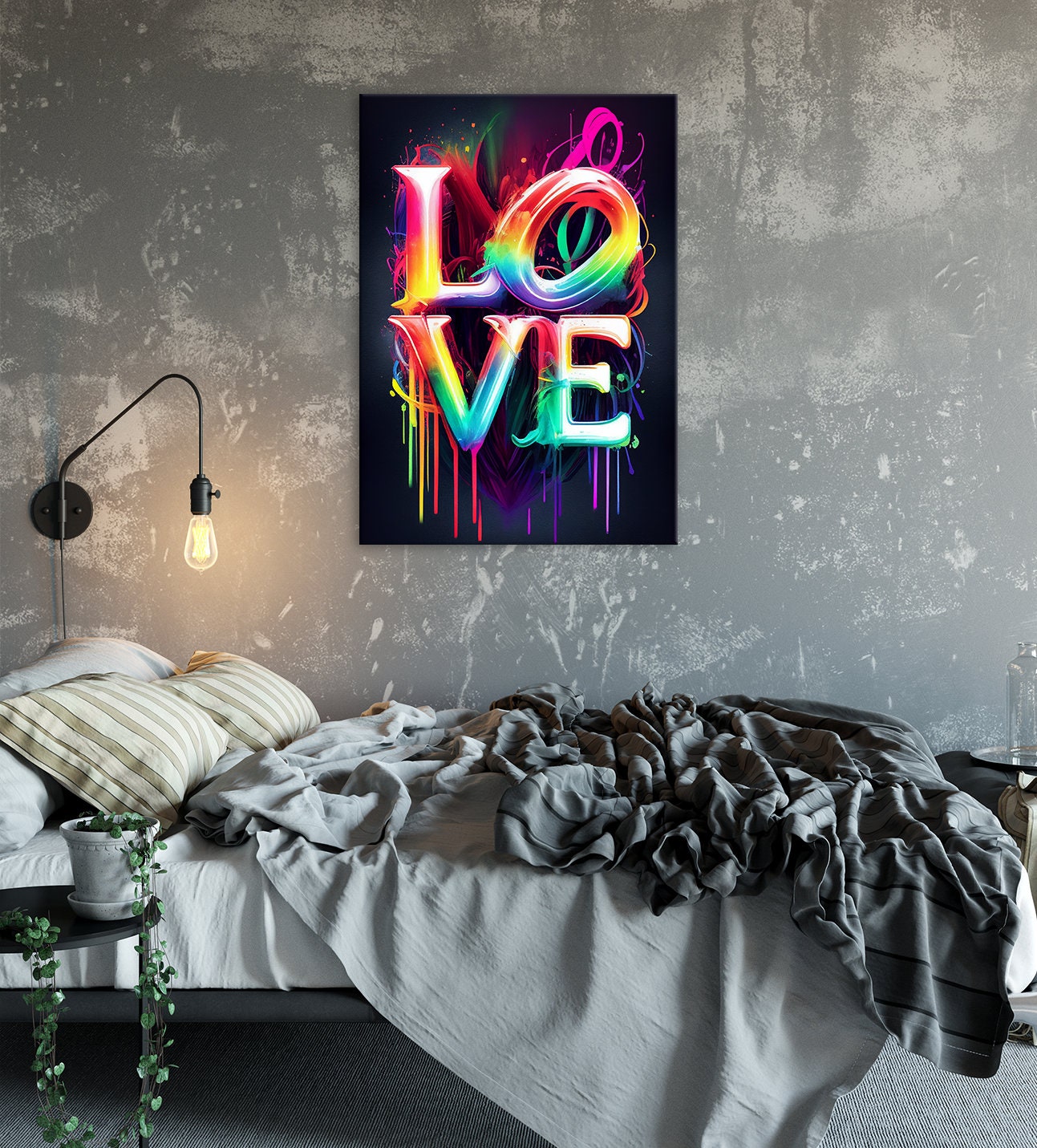 Rainbow Color Love Poster, Printable Ai Watercolor Wall Art, Digital ...