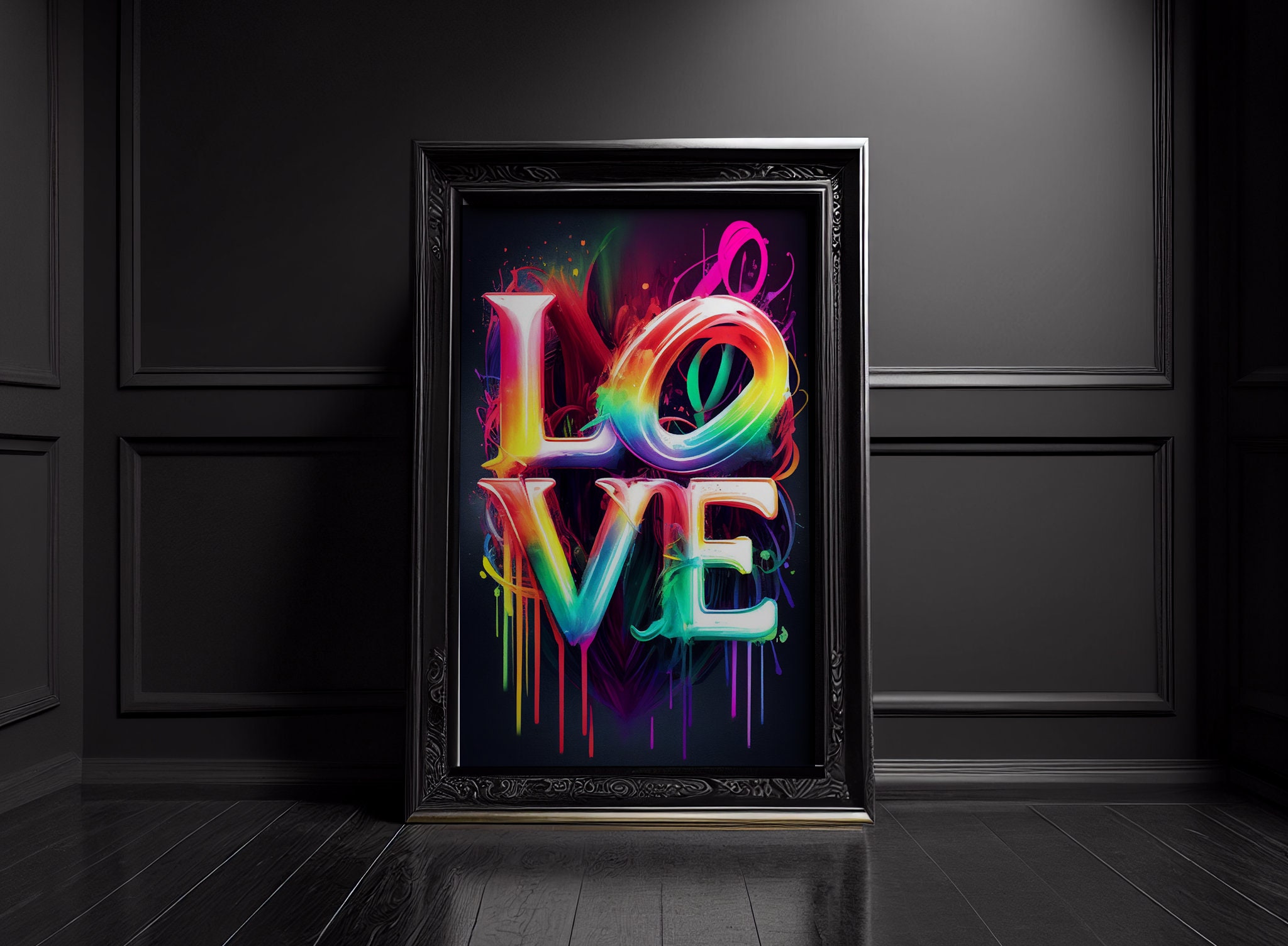 Rainbow Color Love Poster, Printable Ai Watercolor Wall Art, Digital ...