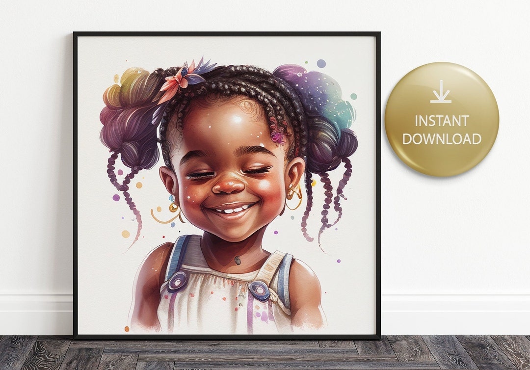 Black Girl Watercolor Clipart Picture, African American Chibi Ai Wall ...