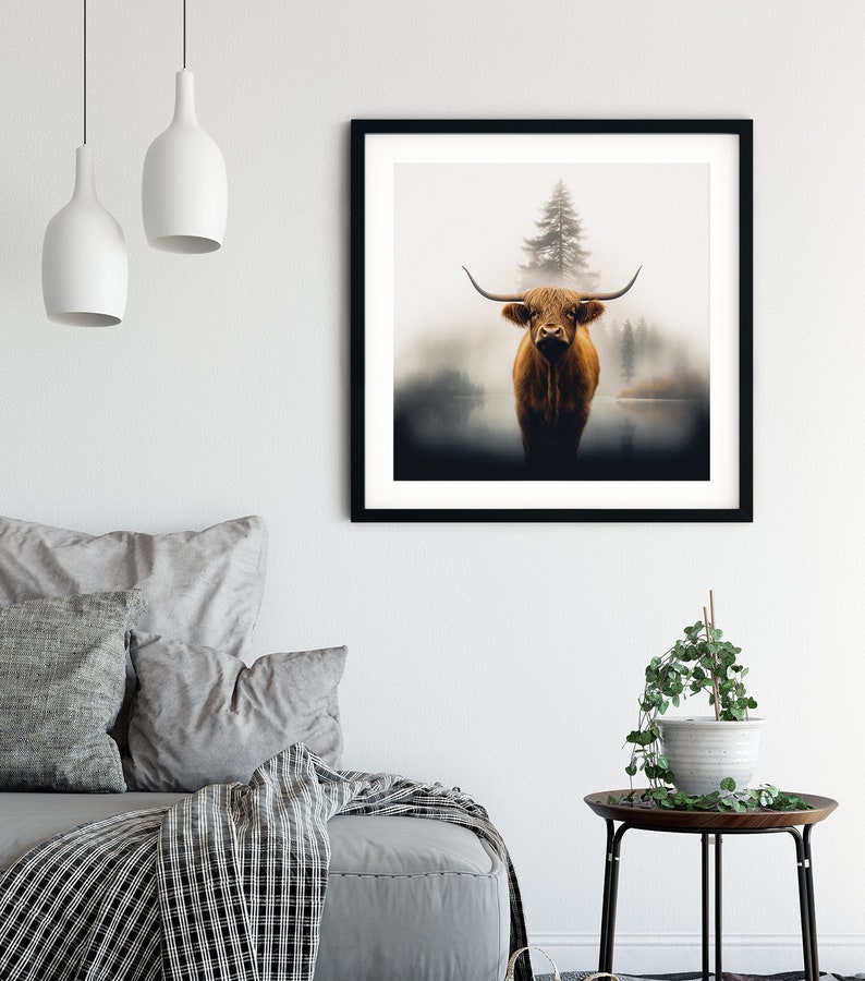 Highland Cow PNG, Printable Animal Poster, Highland Cow Square Wall Art ...