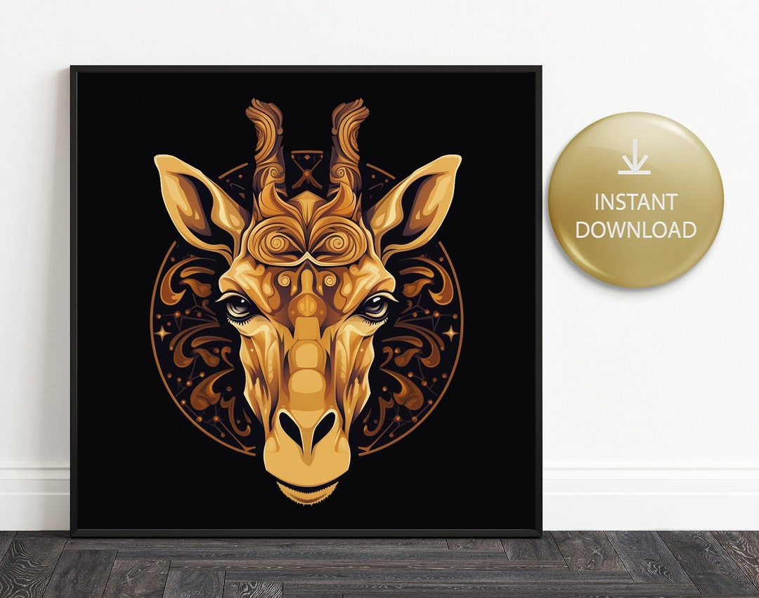 Giraffe Head Digital Print, African Safari Animal, Printable Wall Art ...