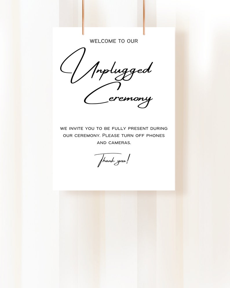 Elegant Unplugged Wedding Sign Template Download Modern Minimalist ...
