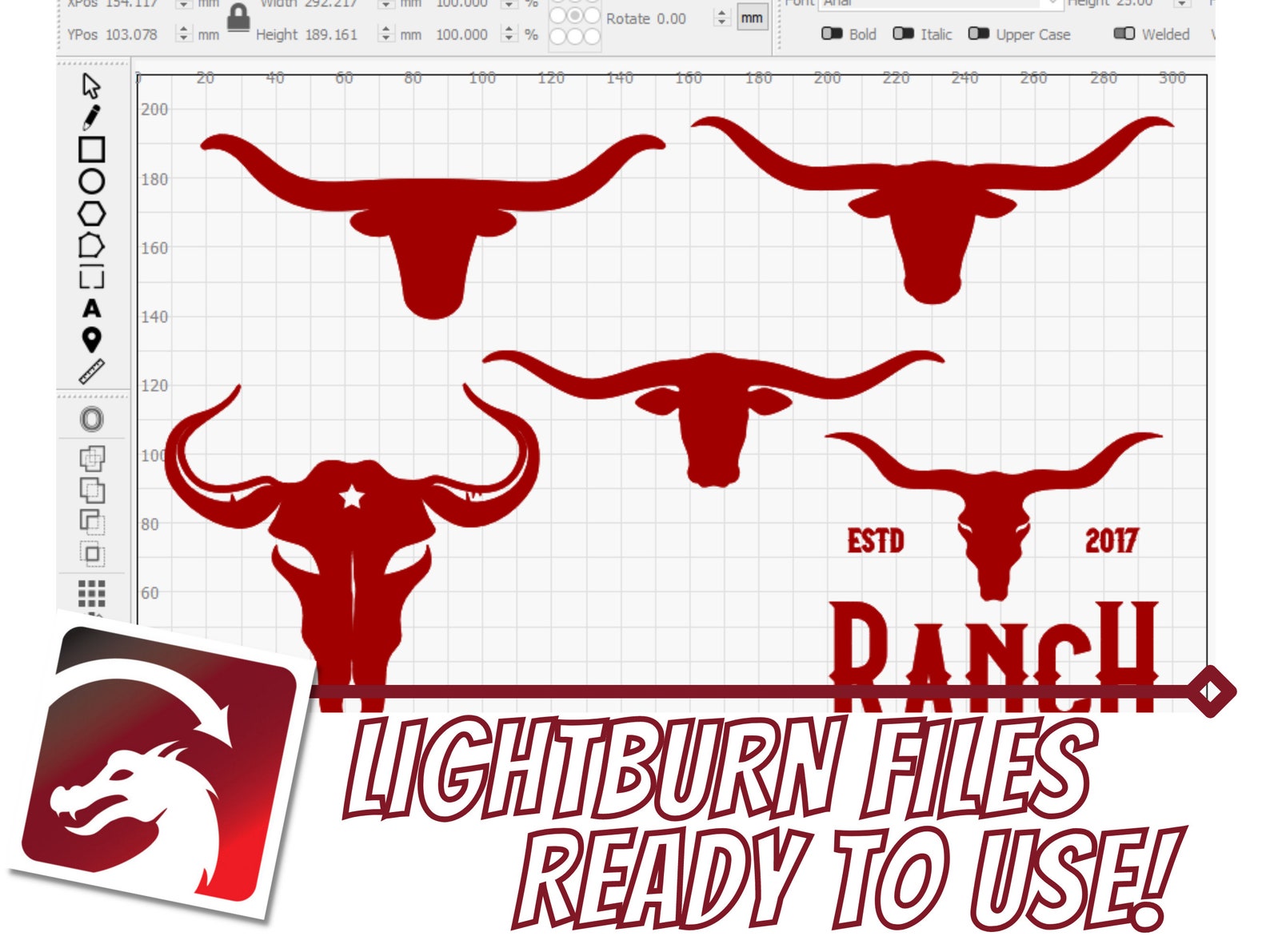 Texas Longhorn Image, Logo, and Decor Pack for Lightburn File Laser ...