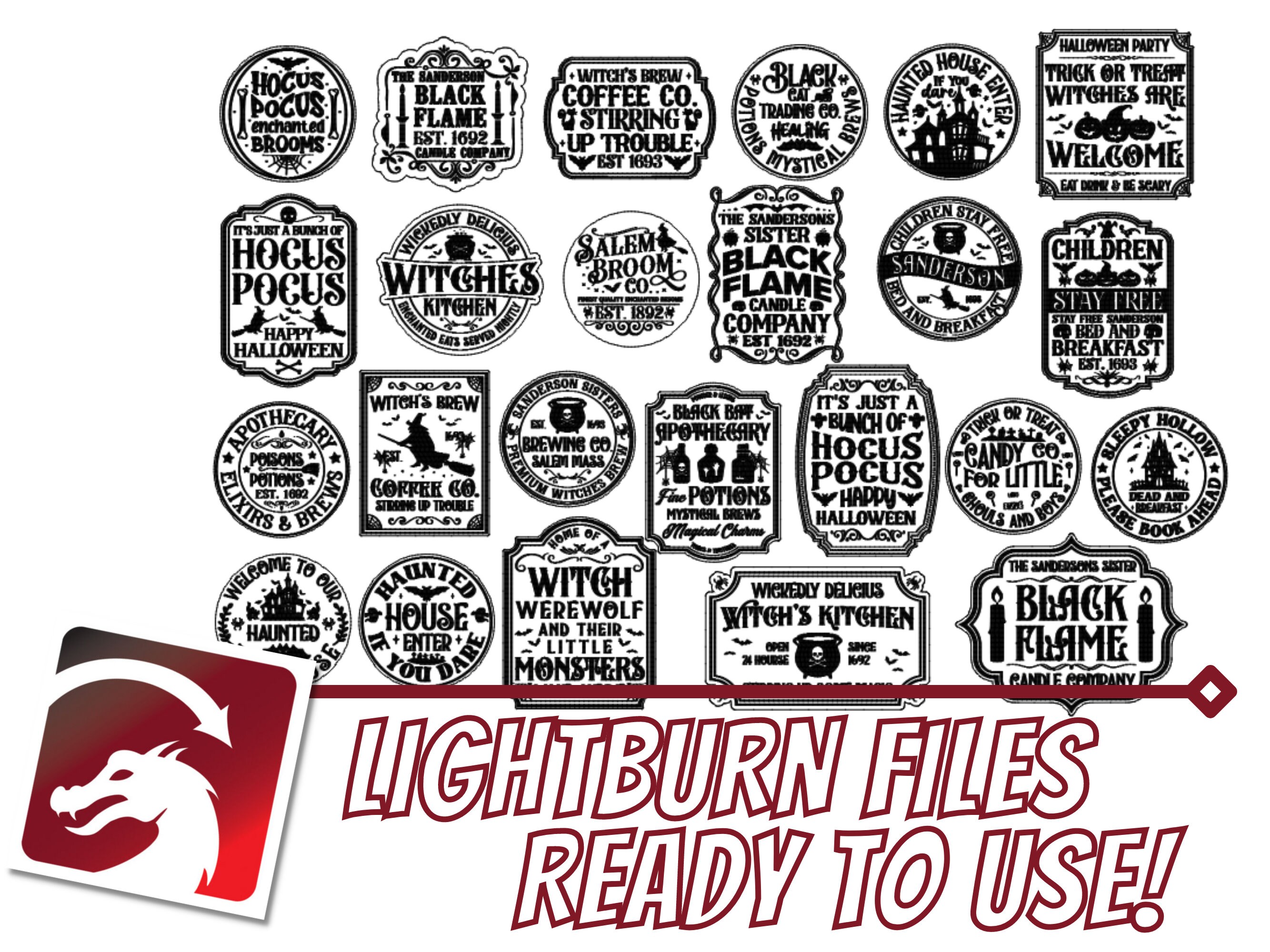 Vintage Halloween Sign Set Art Library Lightburn File Ready Set Laser ...