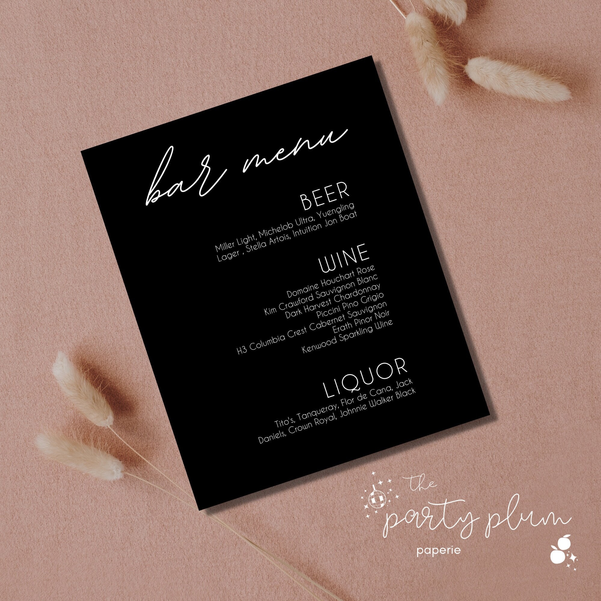 Modern Wedding Bar Menu, Downloadable Template - Etsy