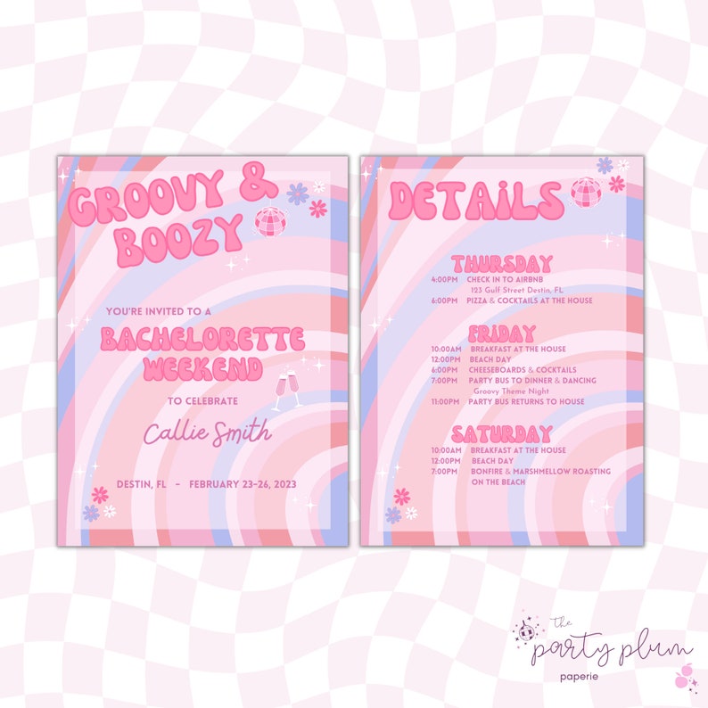 Groovy and Boozy Bachelorette Party, Downloadable Invitation and ...