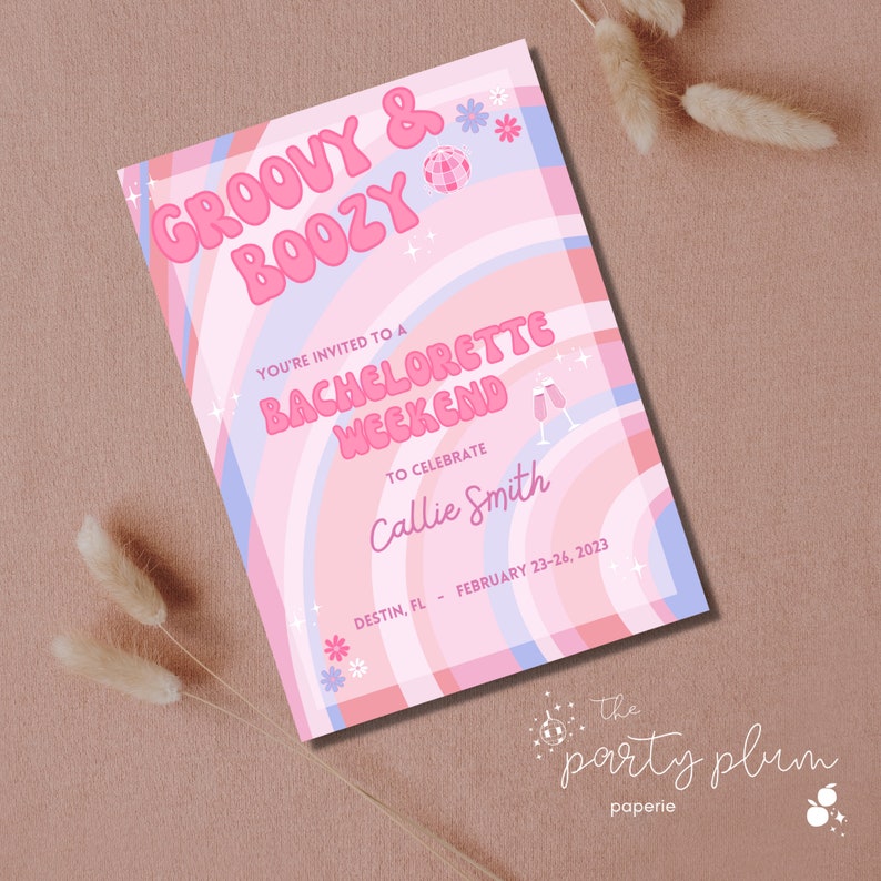 Groovy and Boozy Bachelorette Party, Downloadable Invitation and ...
