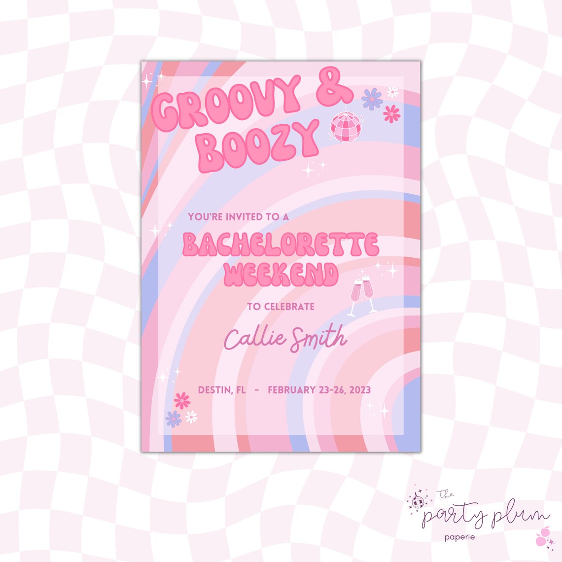 Groovy and Boozy Bachelorette Party, Downloadable Invitation and ...