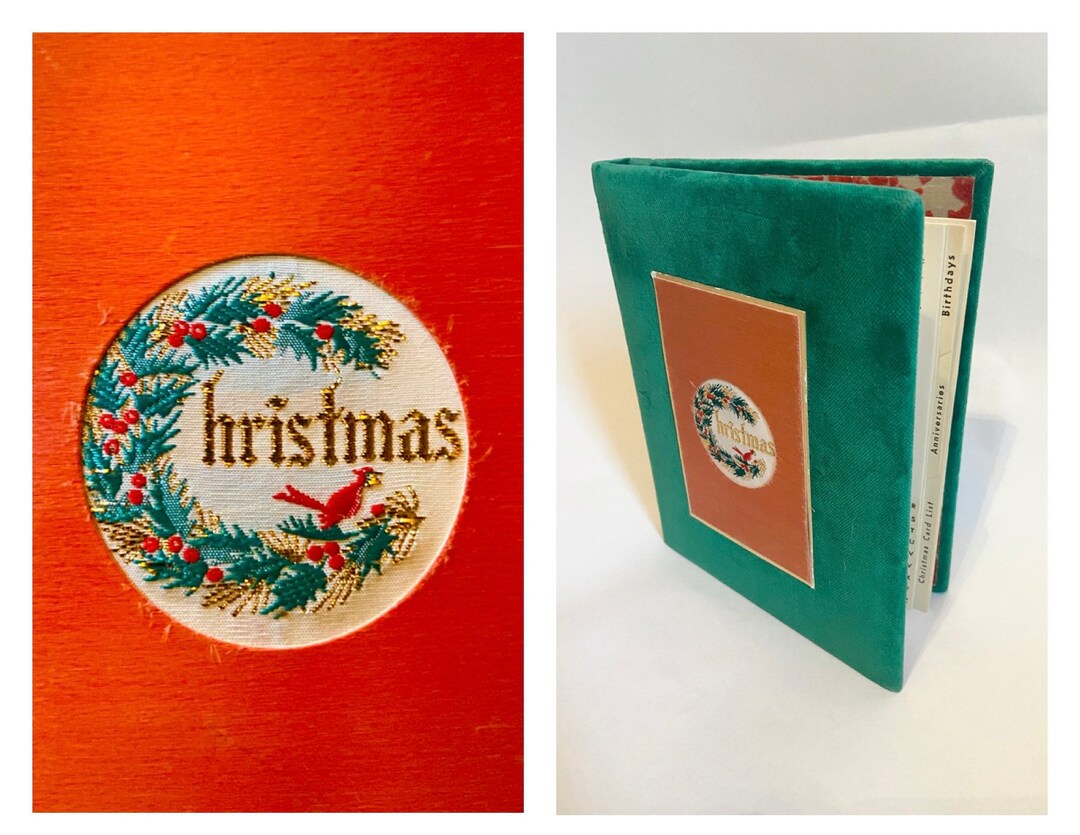 Vintage Velvet Christmas Address Book | 60s Vintage Christmas Card List ...