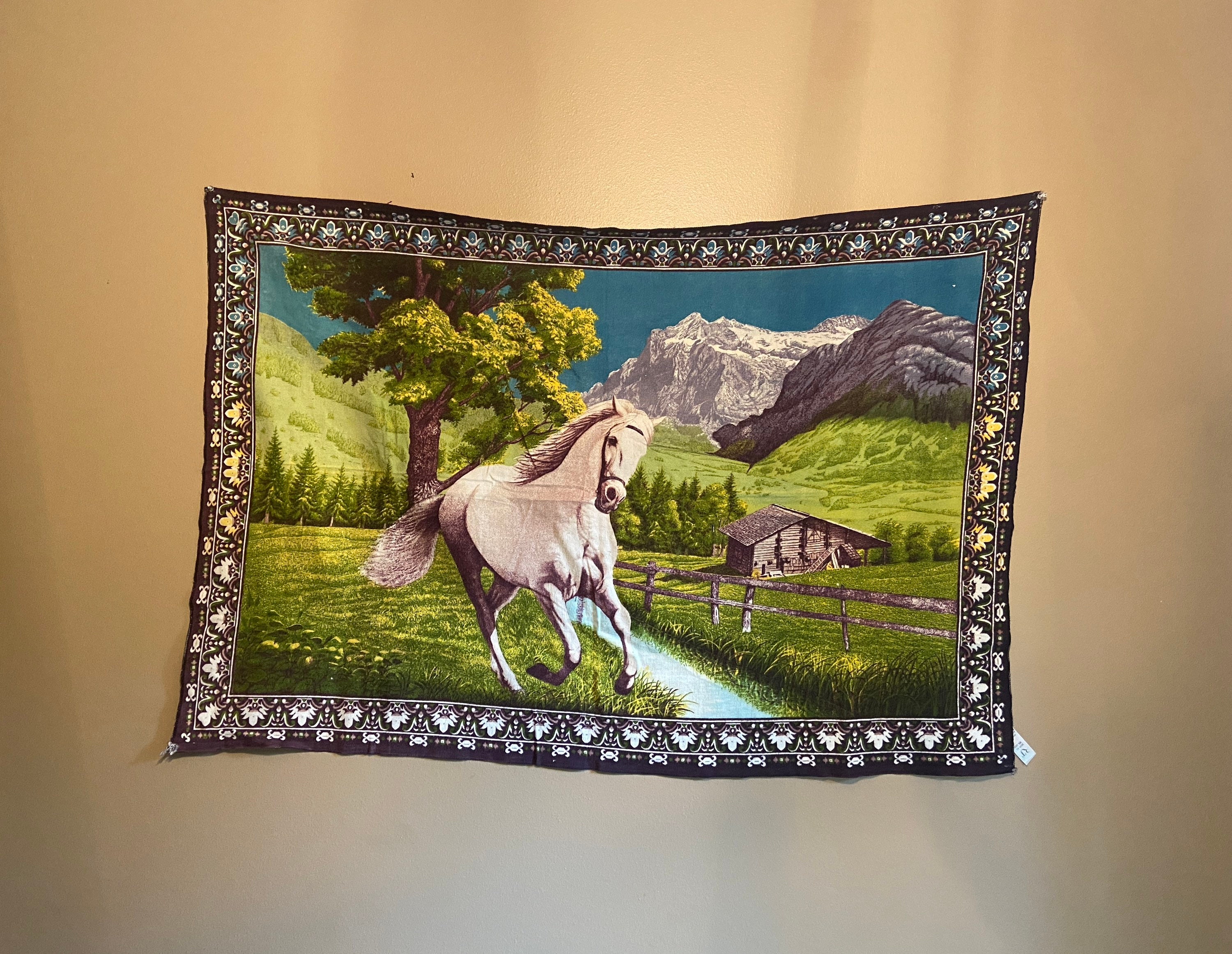 Vintage Large Horse Wall Hanging Tapestry 55 X 37 Made in Turkey Cloth ...