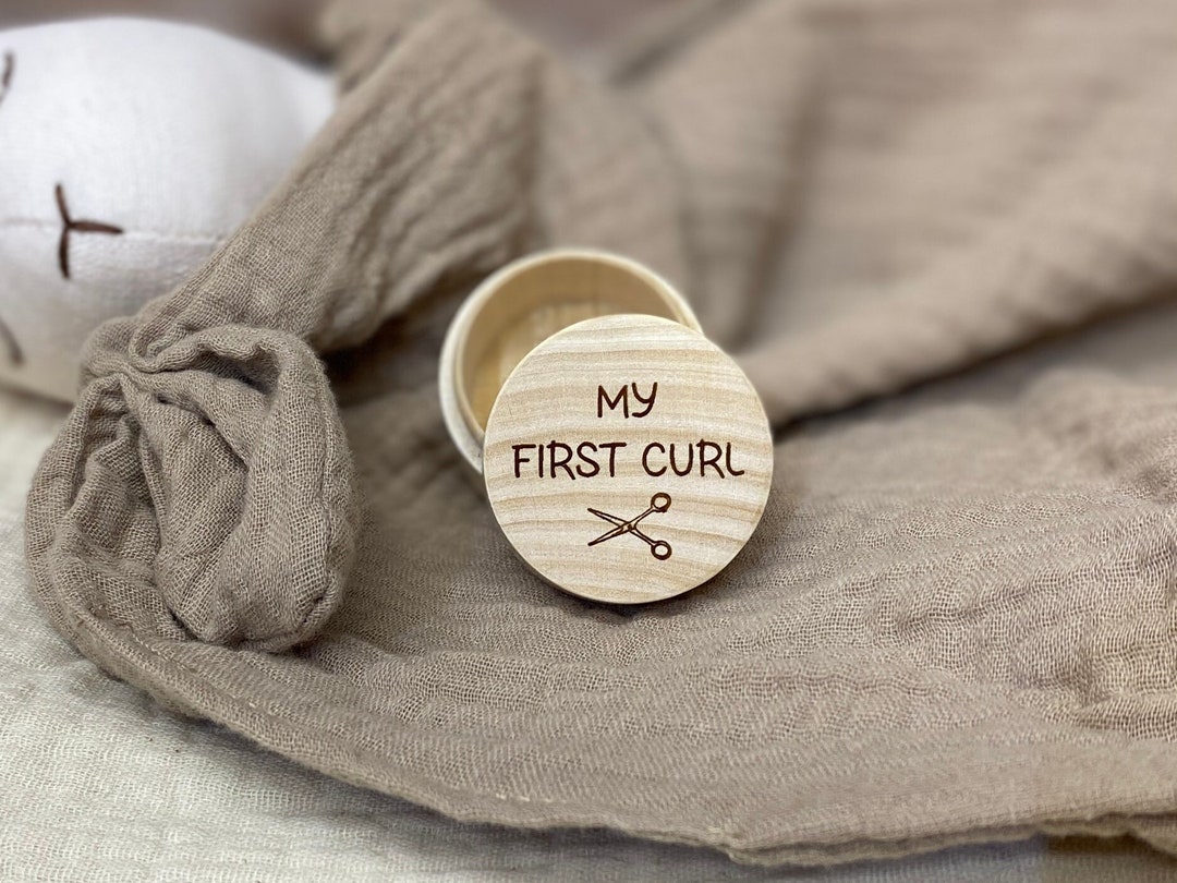 Personalized Baby Hair Keepsake Box, First Haircut Round Trinket Jar ...
