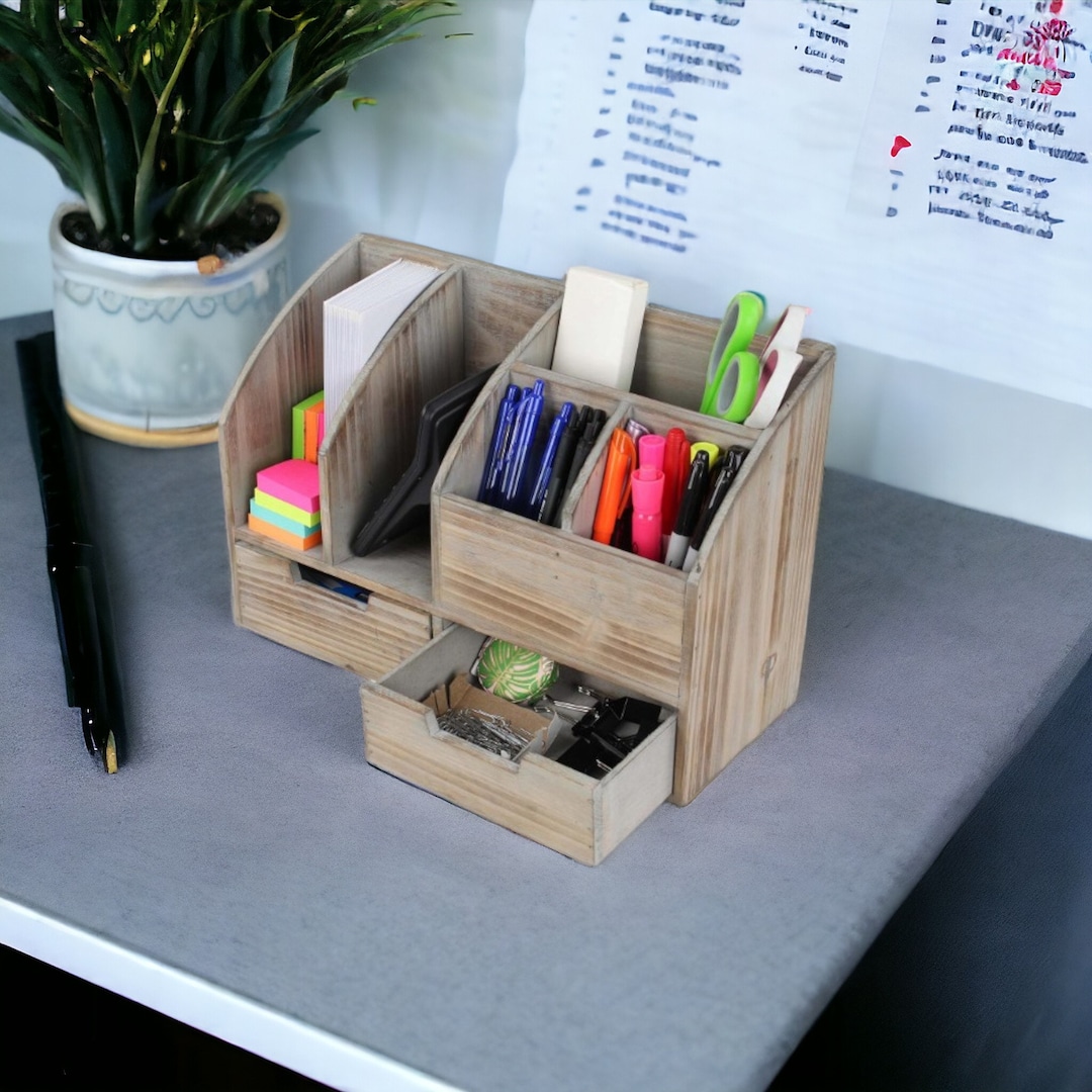 Wooden Office Desk Organizer Rustic Wood Desk Organizer for Office ...
