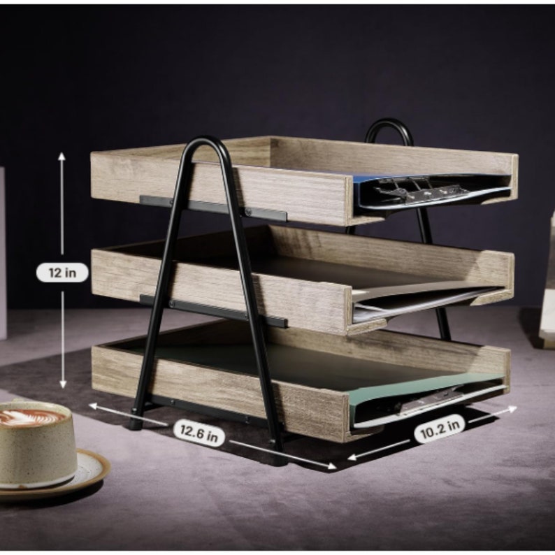 Wood Desk Organizer, Wood Letter Tray Organizer, 3-tier Wood Paper Tray ...