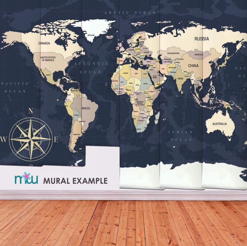 Geographically Accurate World Map Mural Peel and Stick Wallpaper ...