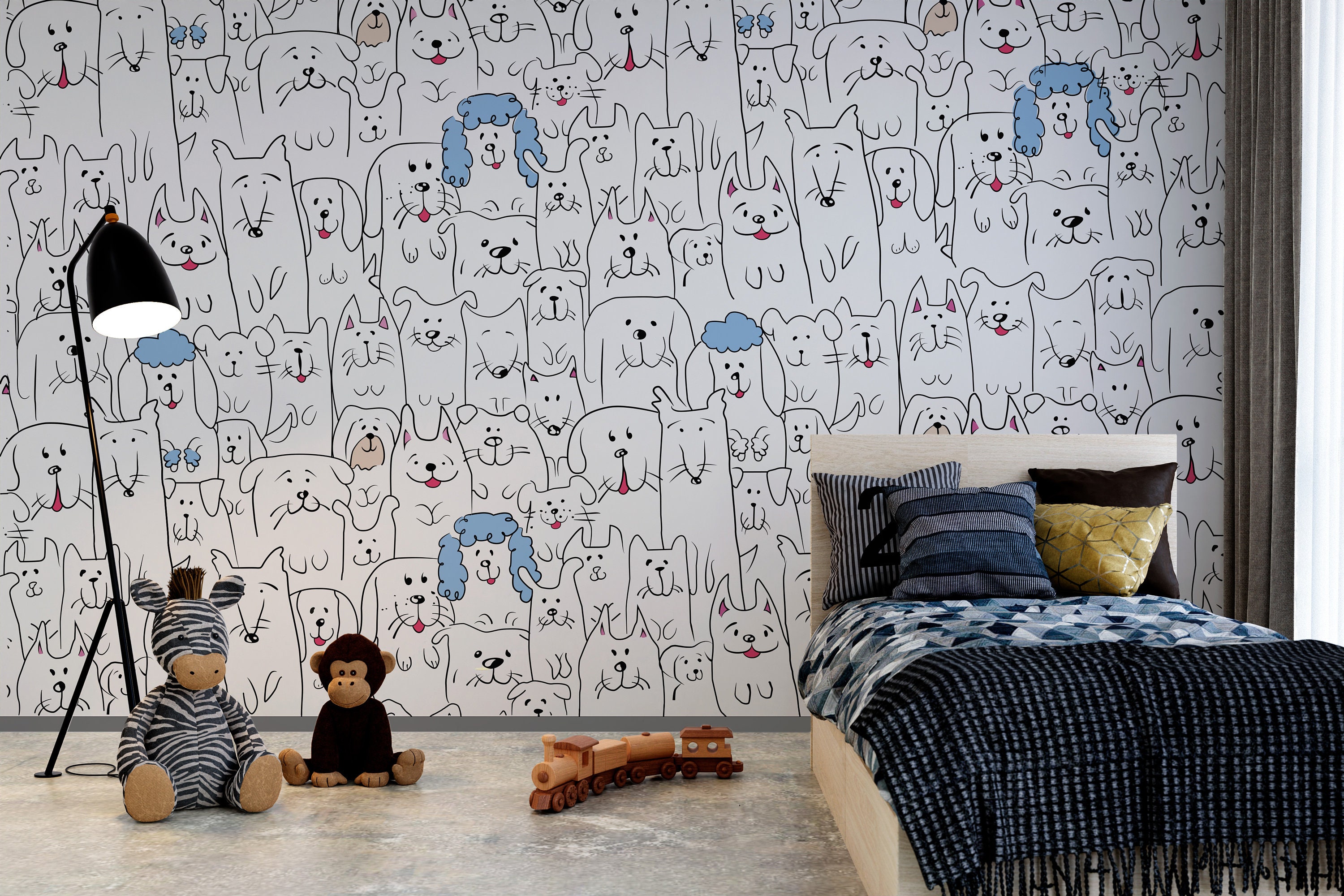 Cute Dogs Wallpaper Mural Peel and Stick Wallpaper,removable Wallpaper ...