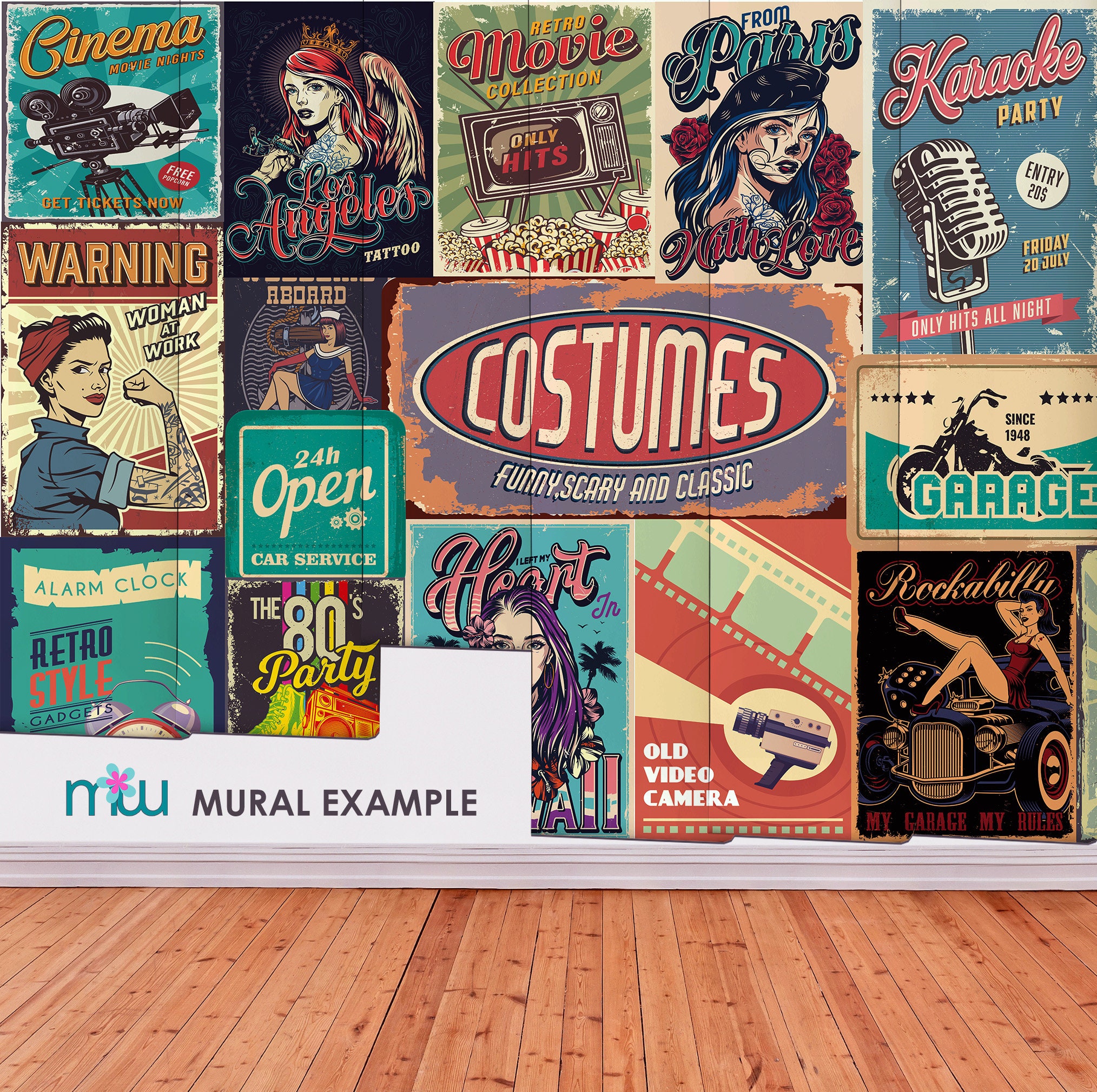 Retro Collage Wallpaper Mural Peel and Stick Wallpaper,removable ...