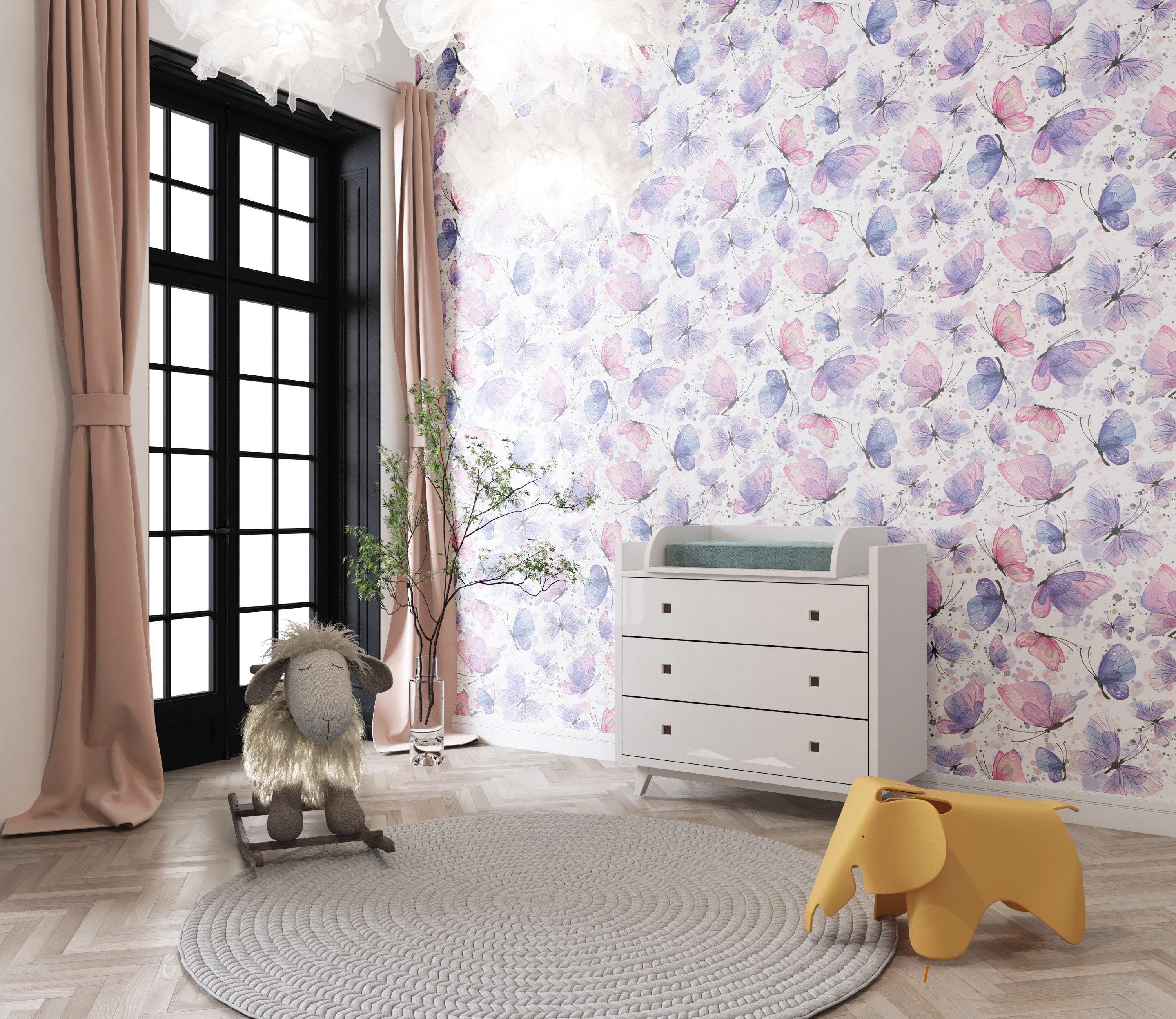 Butterflies Pink Purple Wallpaper for Bedroom Nuresery Room Kids Room ...