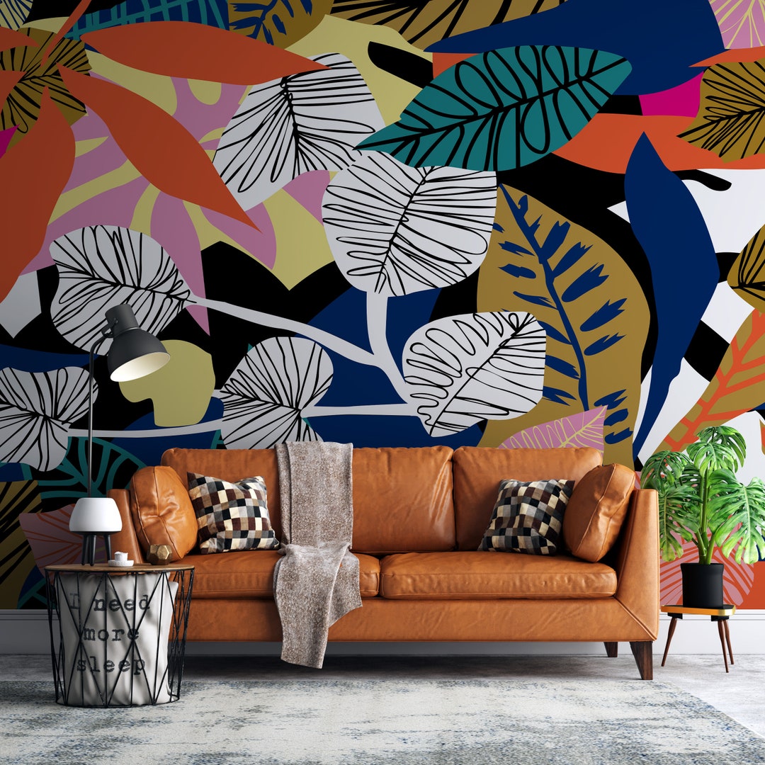 Floral Colorful Wallpaper Mural Peel and Stick Wallpaper,removable ...